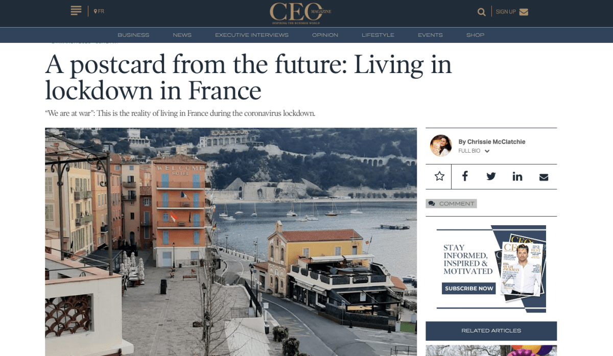 Living under lockdown in France – The CEO Magazine – Chrissie McClatchie